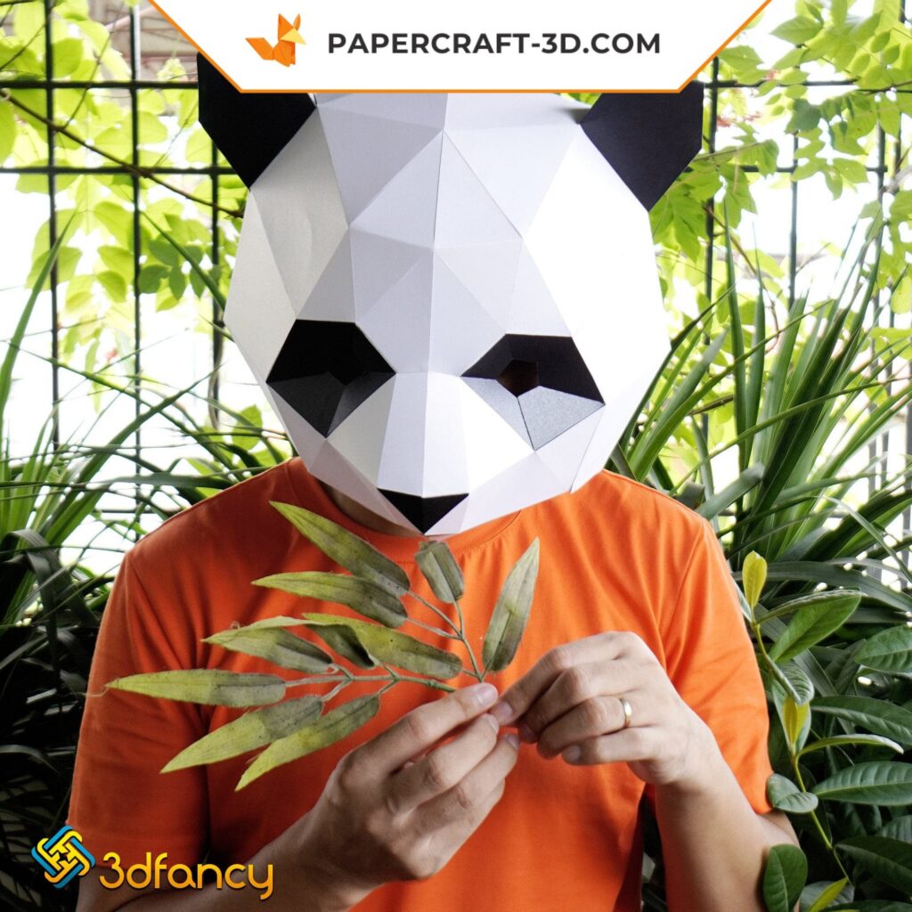 Panda masker Papercraft PDF, sjabloon SVG, 3D masker in origami papier