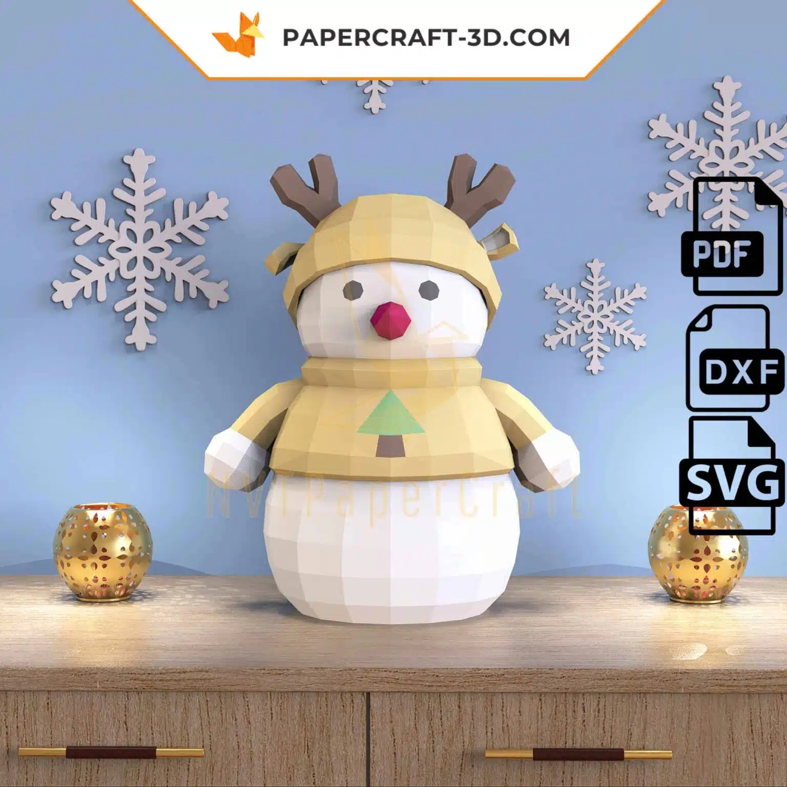 Papercraft Bonhomme de neige Noël en origami 3D à monter
