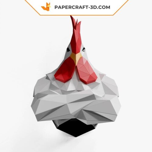 3D origami rooster bust papercraft for wall decor