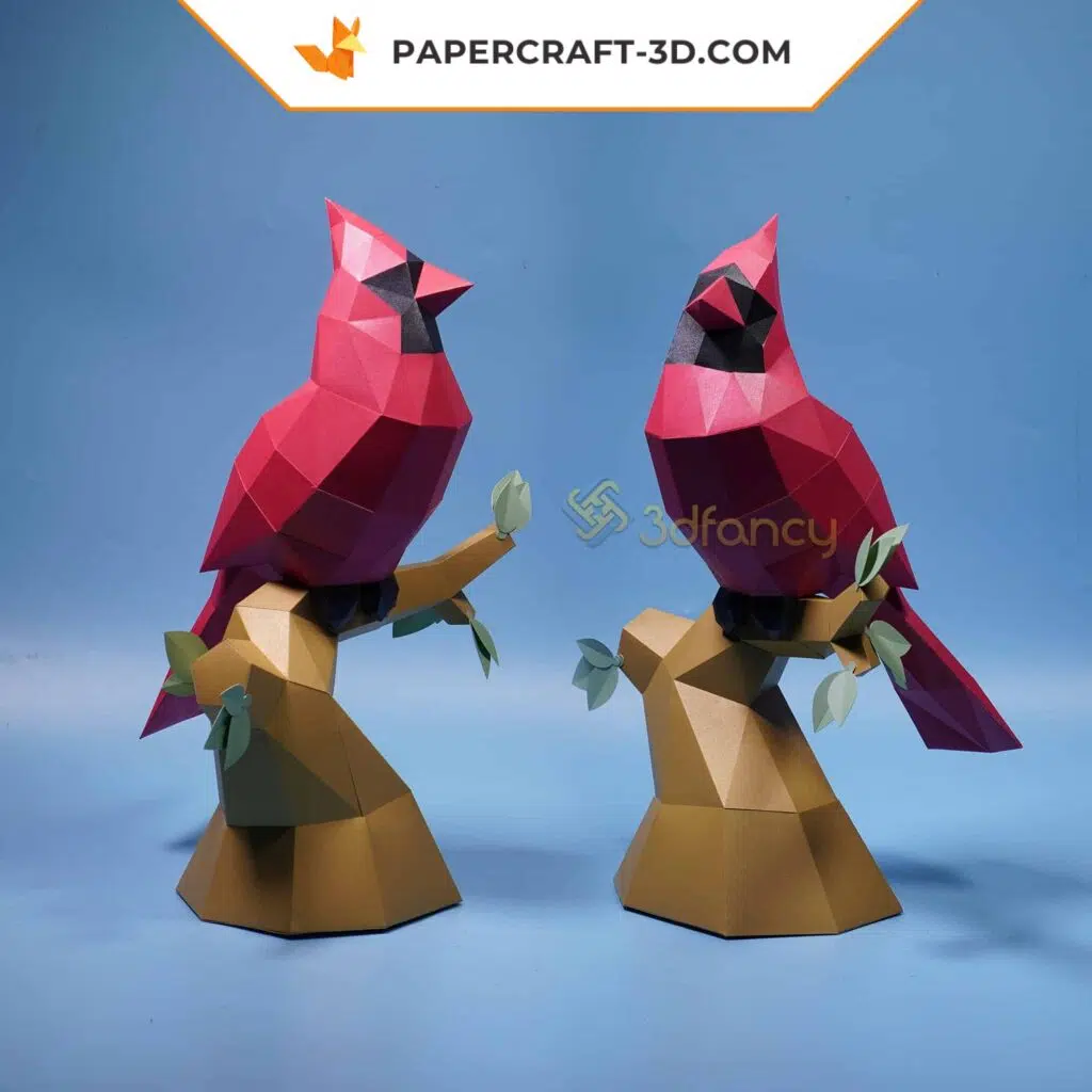 Cardenal rojo papercraft 3D para decoración navideña