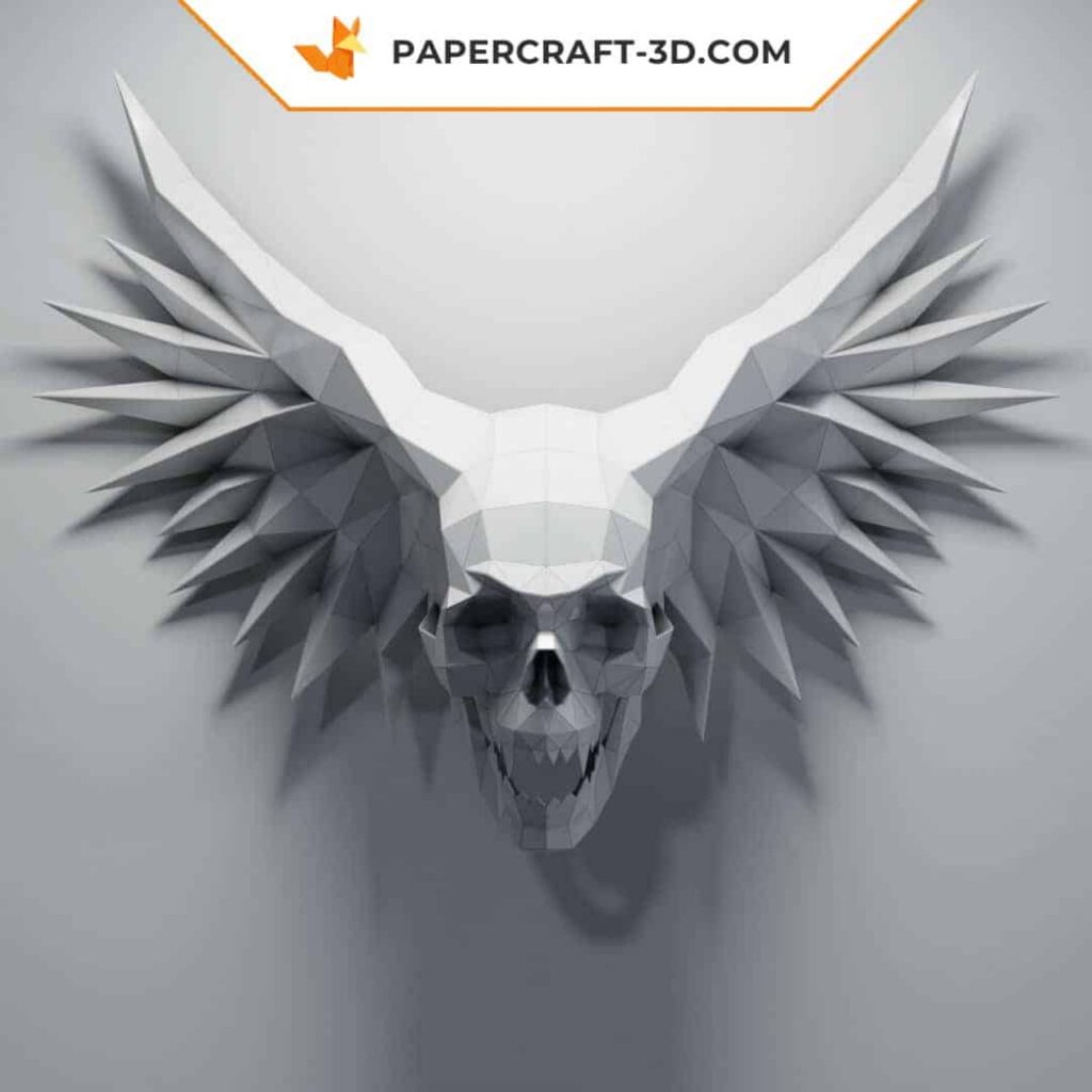 Papercraft crâne ailé 3D en origami - Décoration unique