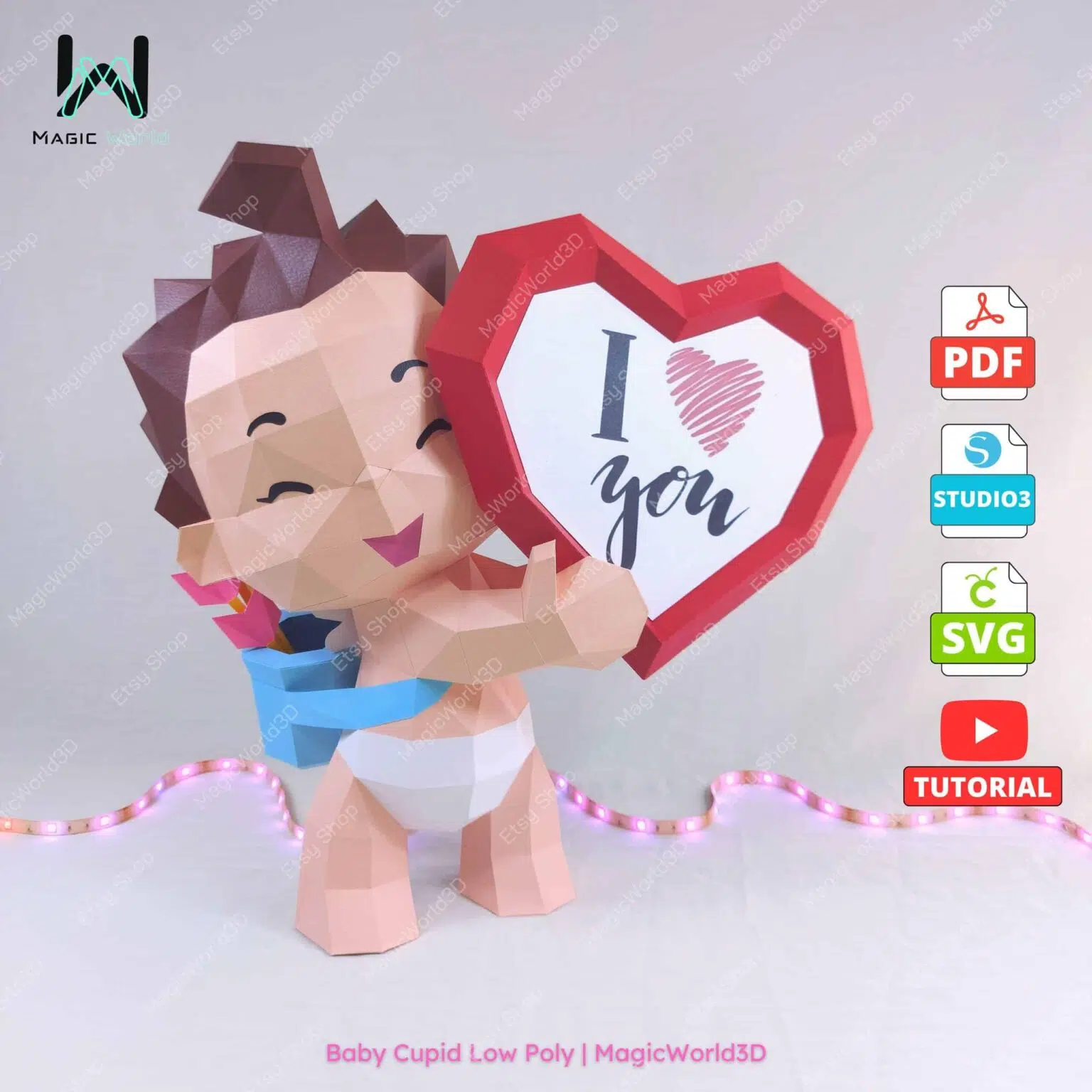 Papercraft Cupidon Bébé 3D - Cadeau Saint-Valentin idéal