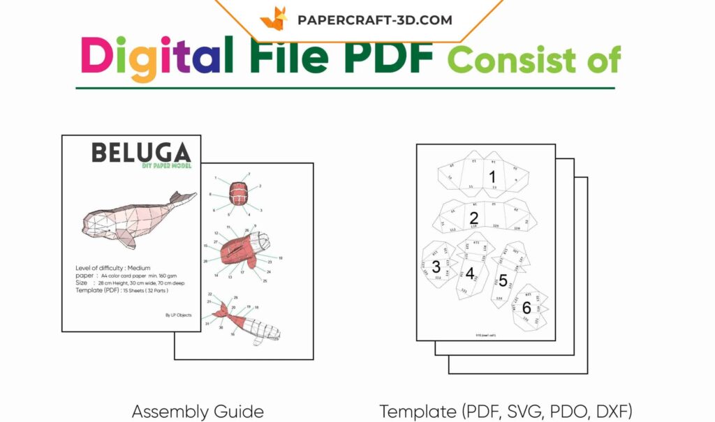 Papercraft dauphin & beluga 3D - Origami décoratif en papier