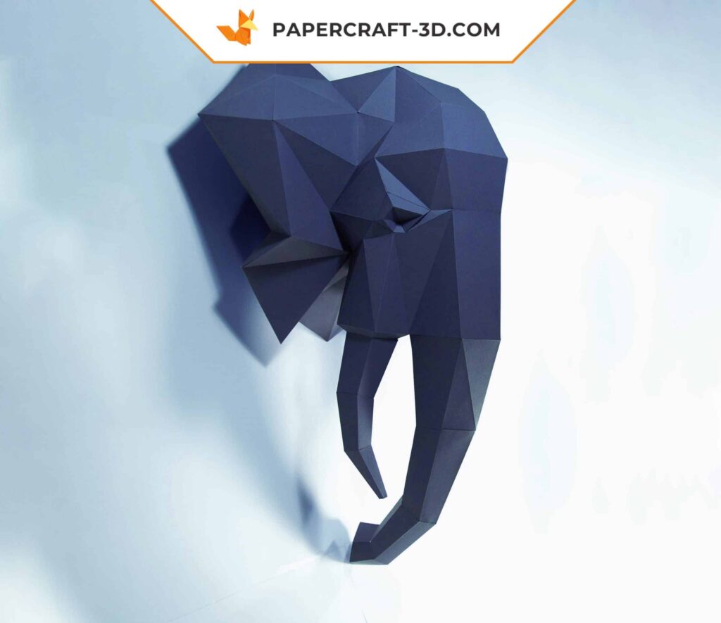 3D origami elephant wall head – XXL paper sculpture