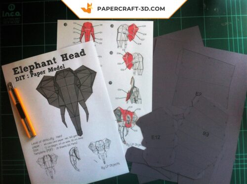 3D Origami Elephant Papercraft for Wall Decor