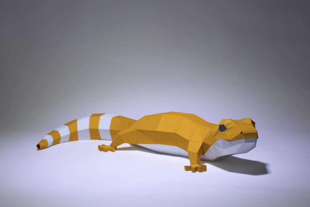 Gecko léopard origami 3D à construire – Sculpture papier géante