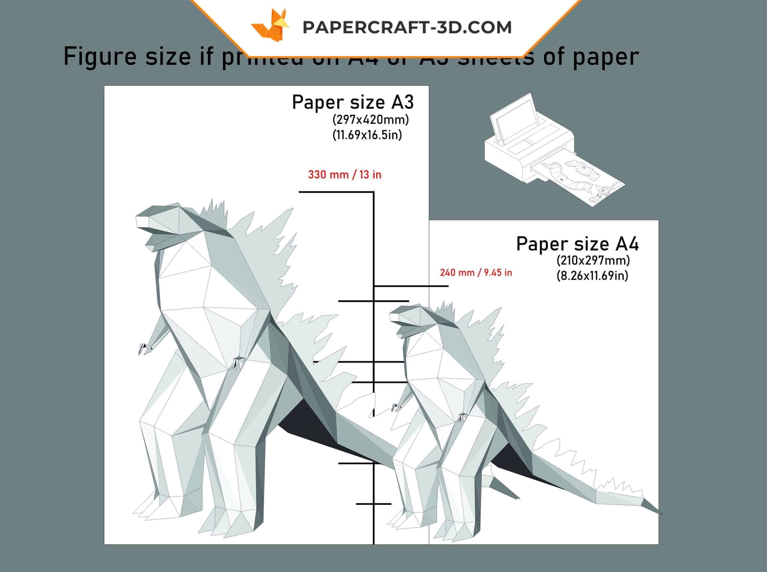 Godzilla Papercraft Low Poly 3D-Modell, DIY Origami-Kit, SVG-Papier