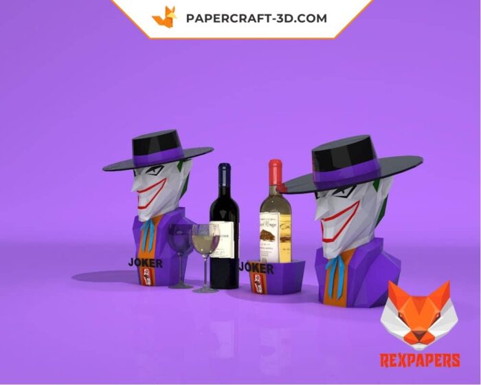 Modelo 3D Joker para garrafa de vinho em Papercraft - Origami de papel 3D
