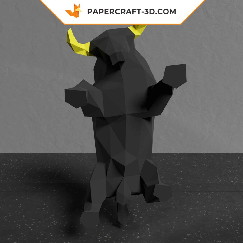 3D papercraft bull with golden horns - Instructions included