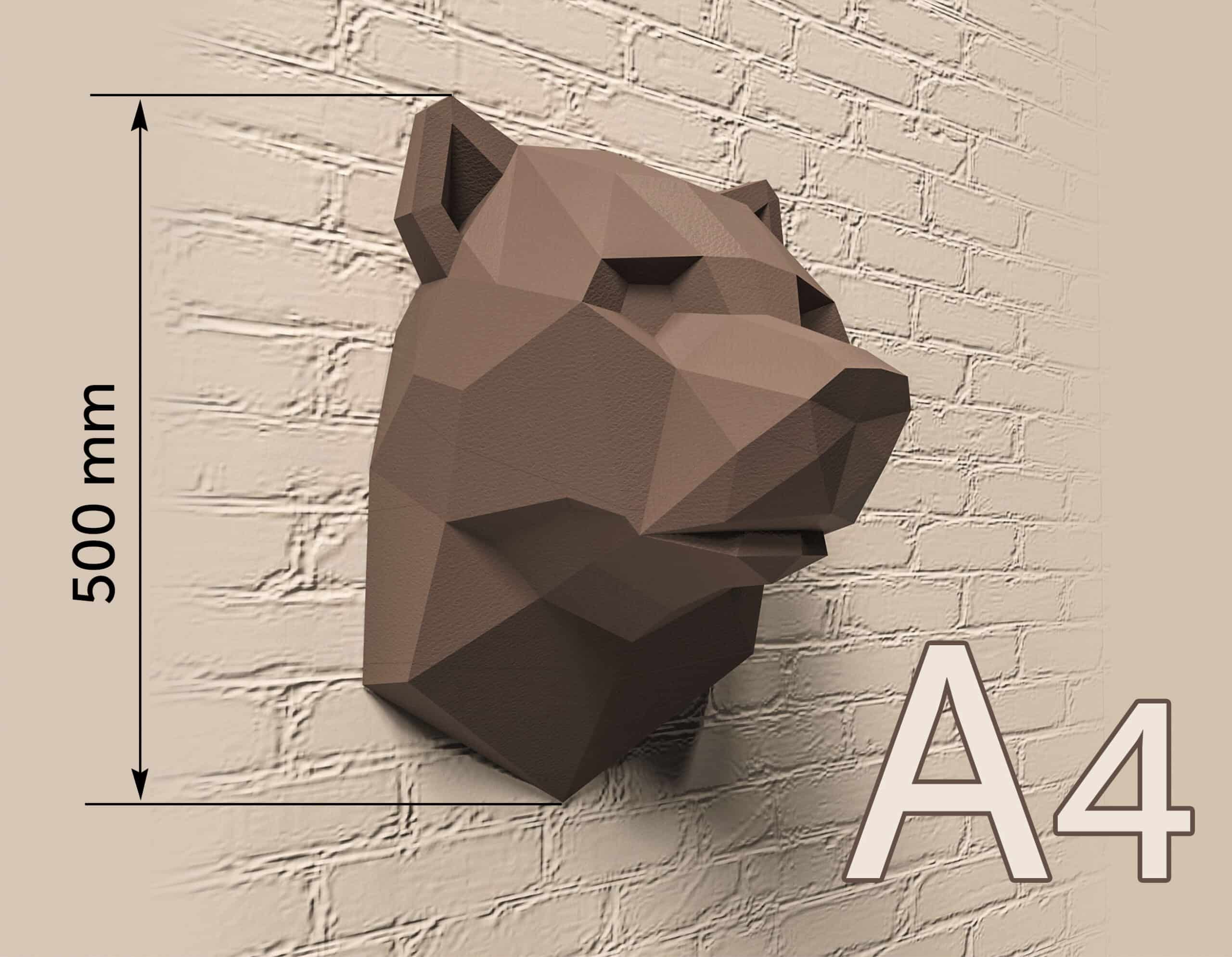 Papercraft cabeza de oso 3D para decoración de pared