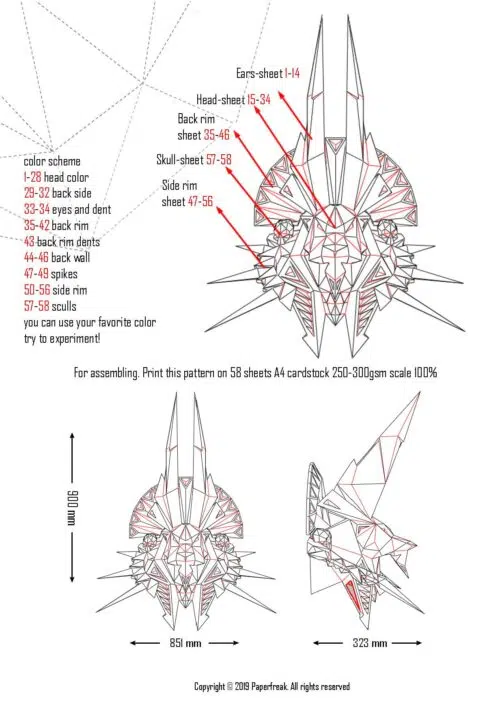 Papercraft tête 3D Anubis - Sculpture papier DIY décoration