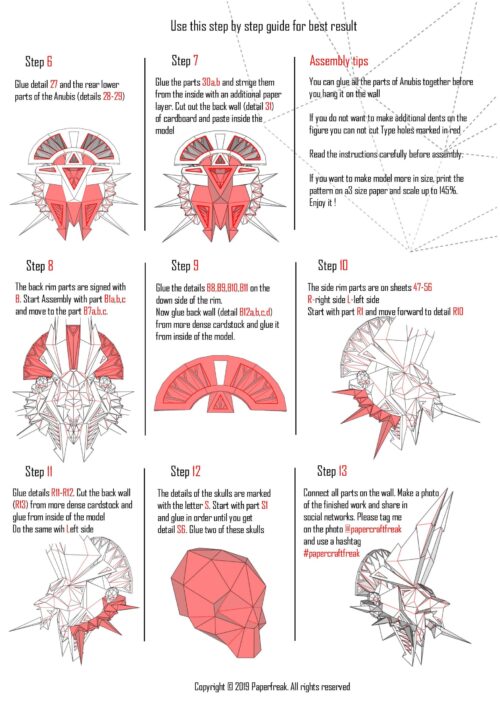 Papercraft tête 3D Anubis - Sculpture papier DIY décoration