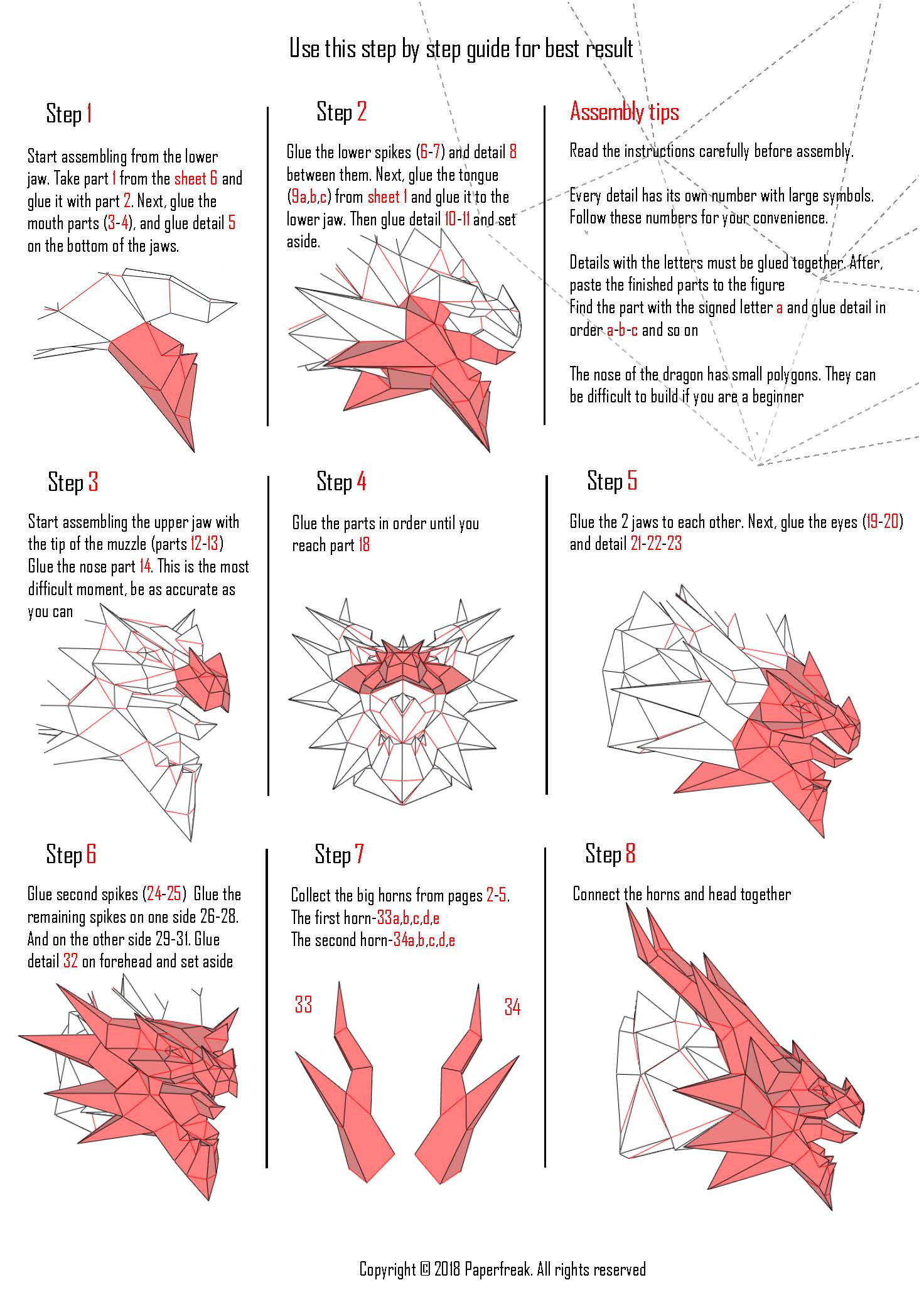 Papercraft dragon 3D Smaug LOTR ou Drogon GOT - Origami déco