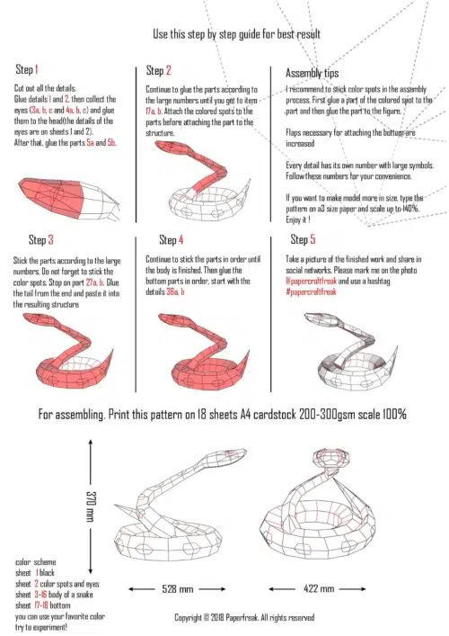Papercraft serpent python viper 3D origami papier