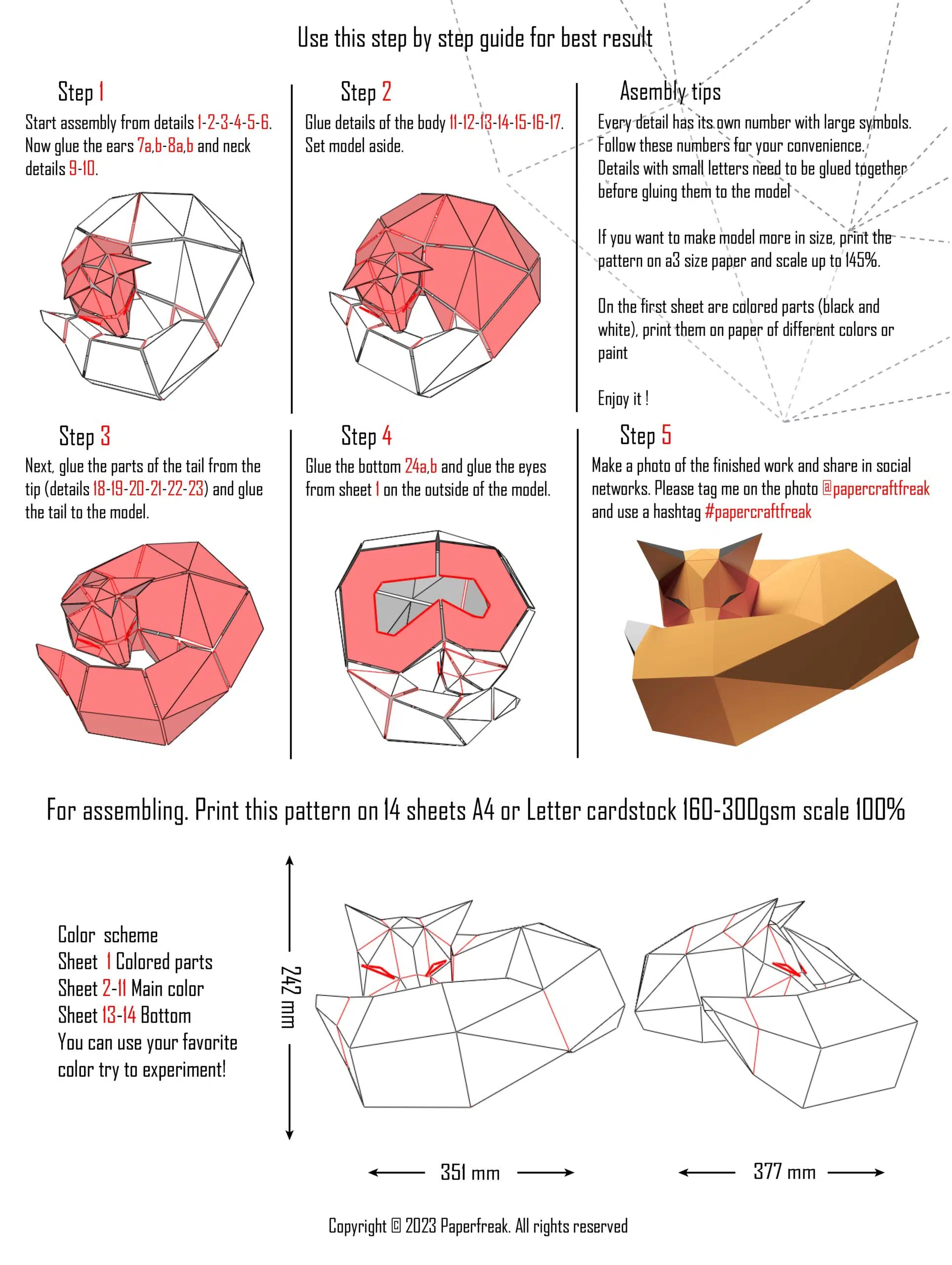 3D fox papercraft on rock - Decorative paper origami