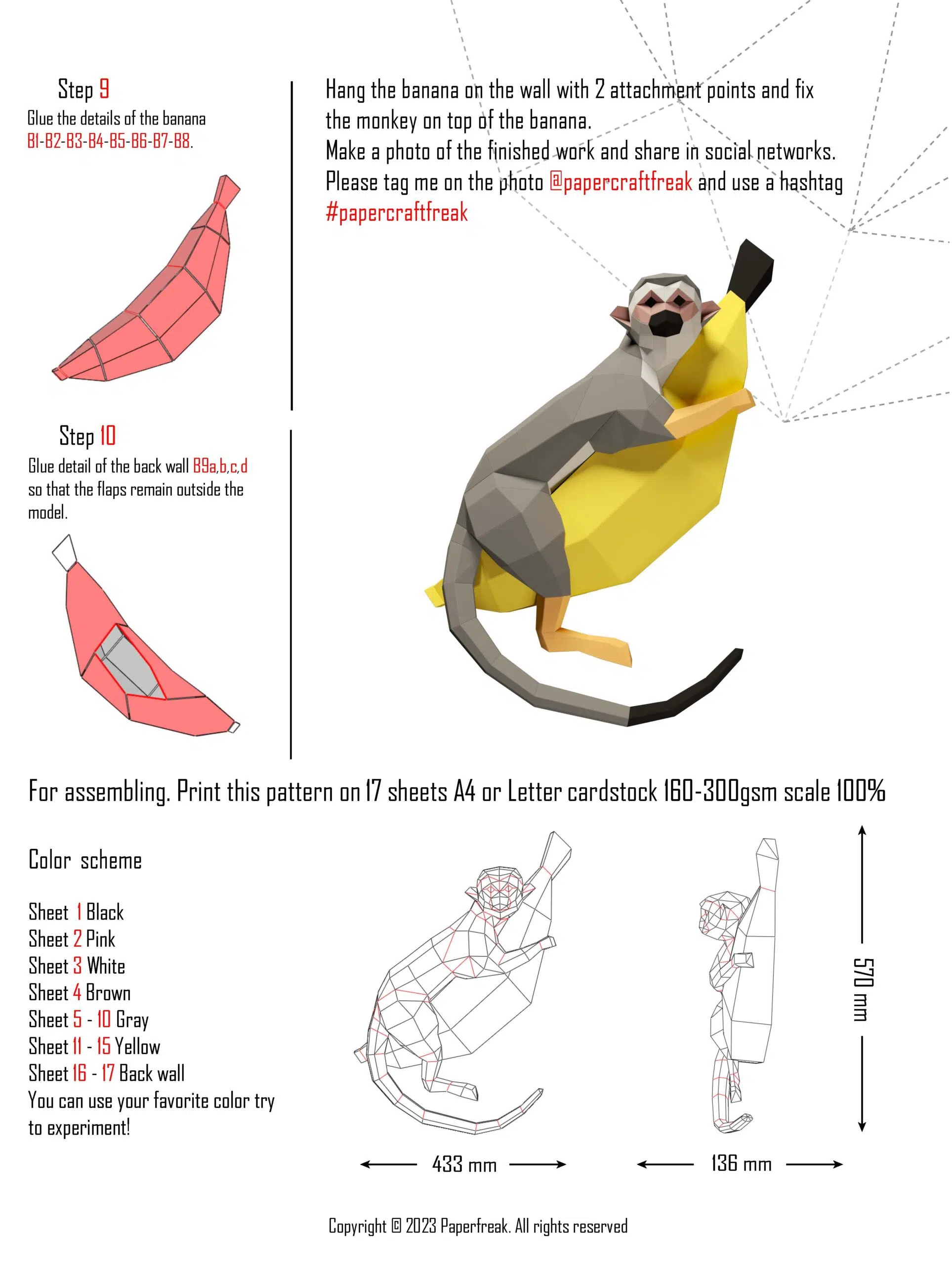 Papercraft singe 3D sur banane - Activité créative enfants