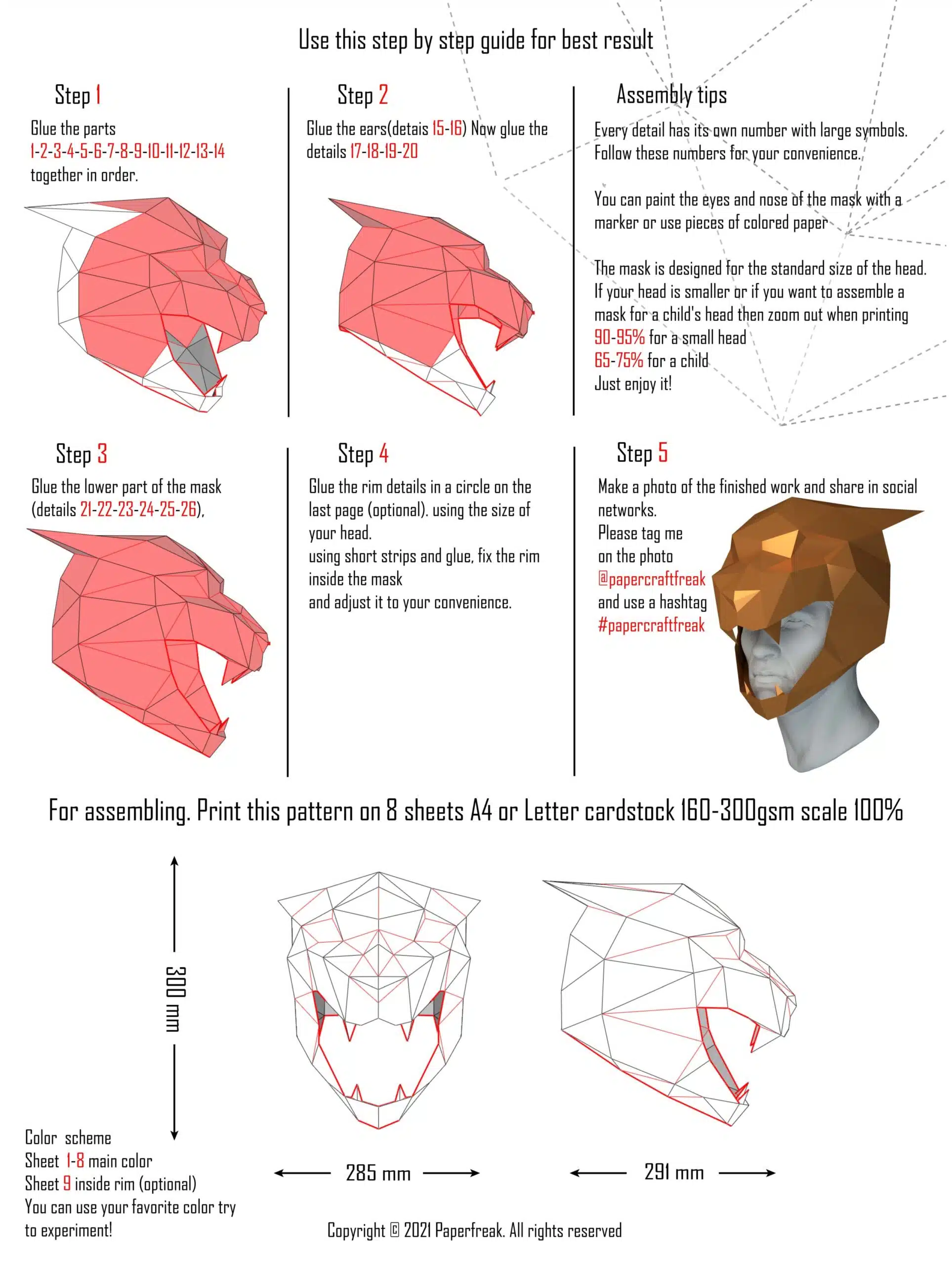Low Poly Paper Tiger Mask – 3D Origami Model to Assemble