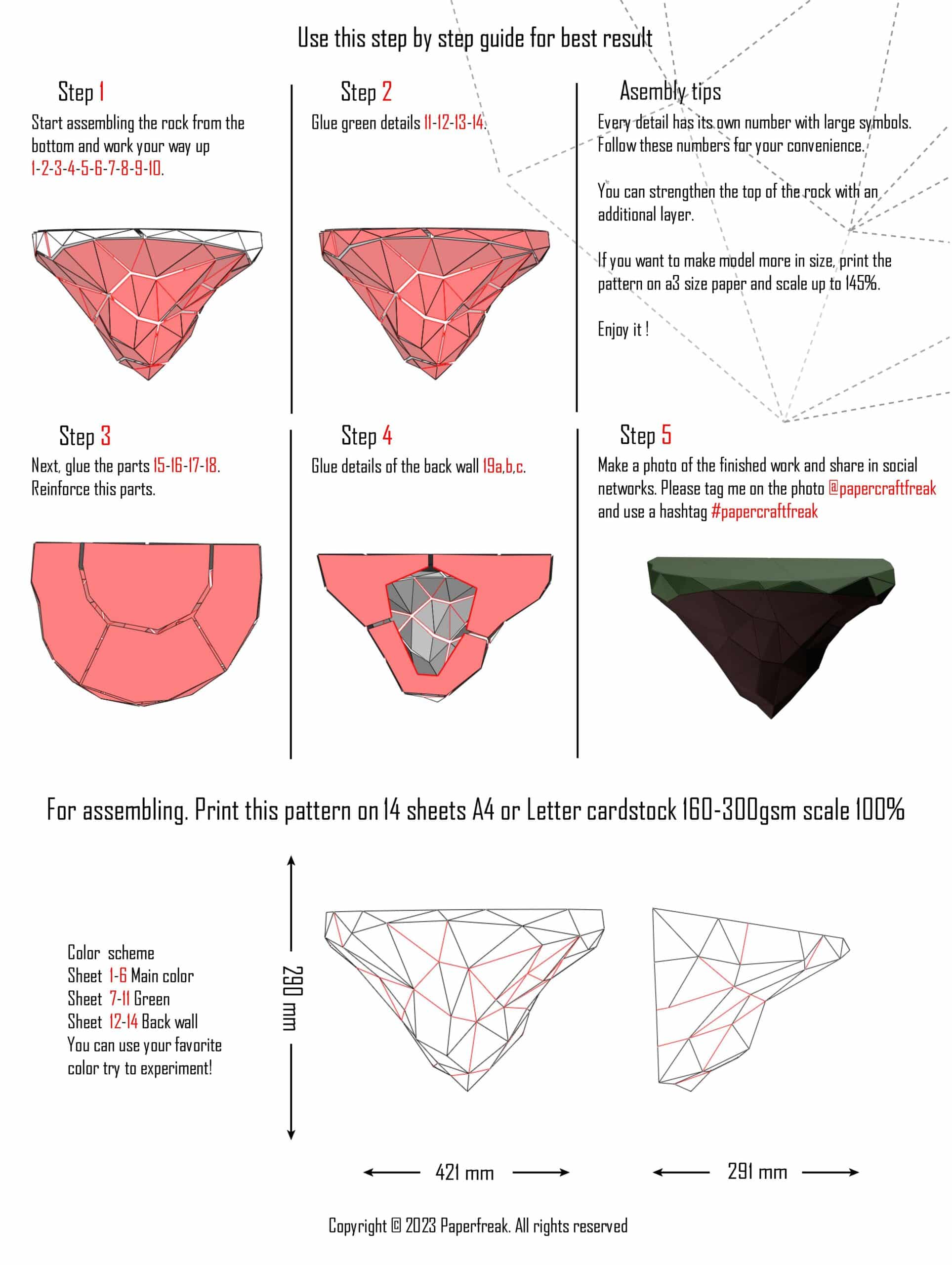 3D fox papercraft on rock - Decorative paper origami