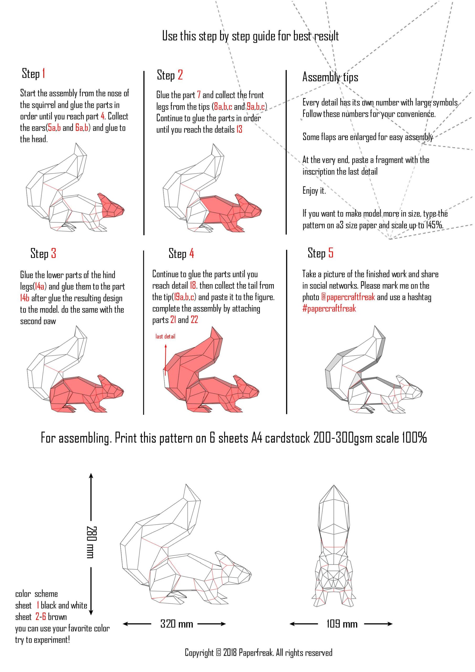3D papercraft squirrel low poly – Print and assemble