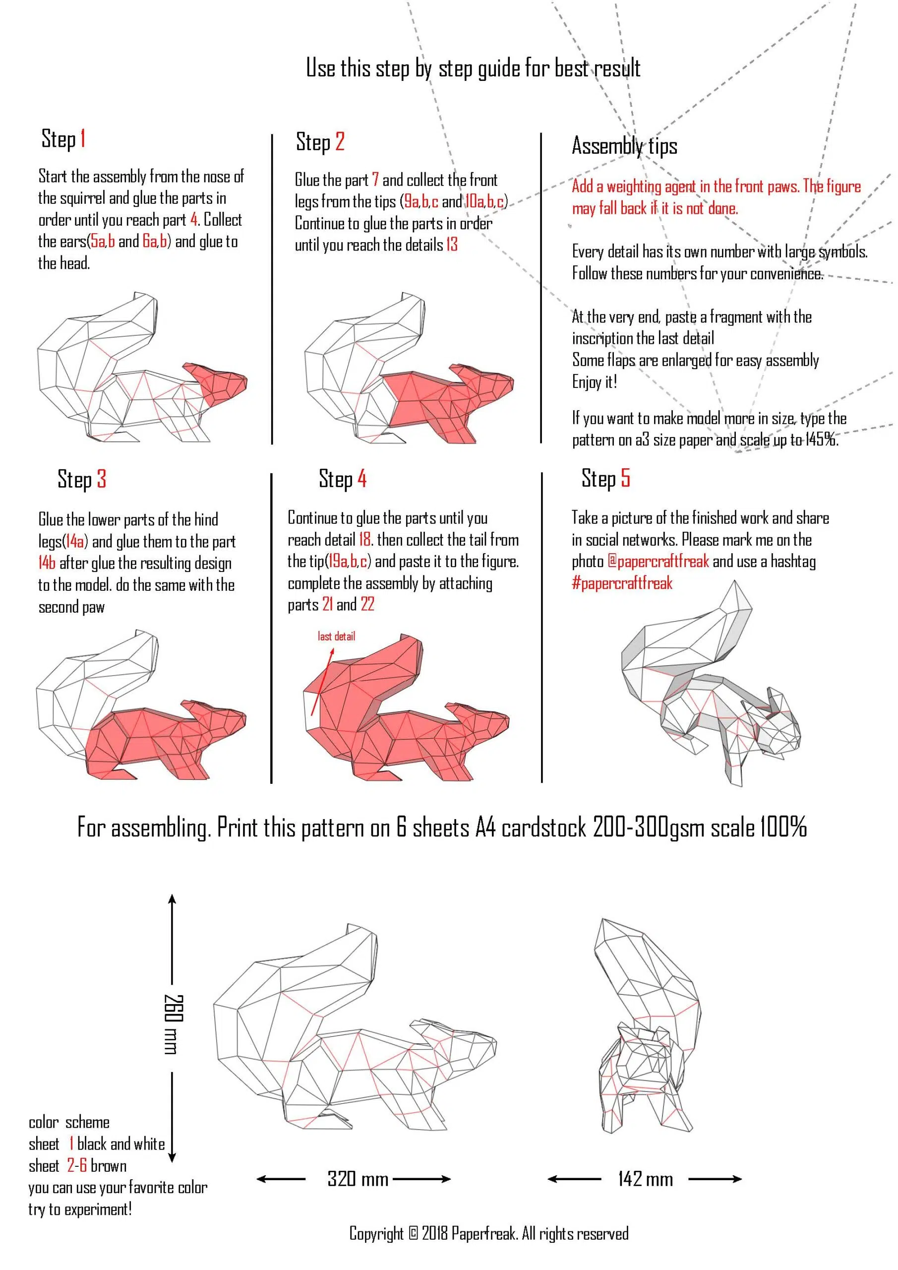 3D papercraft squirrel low poly – Print and assemble