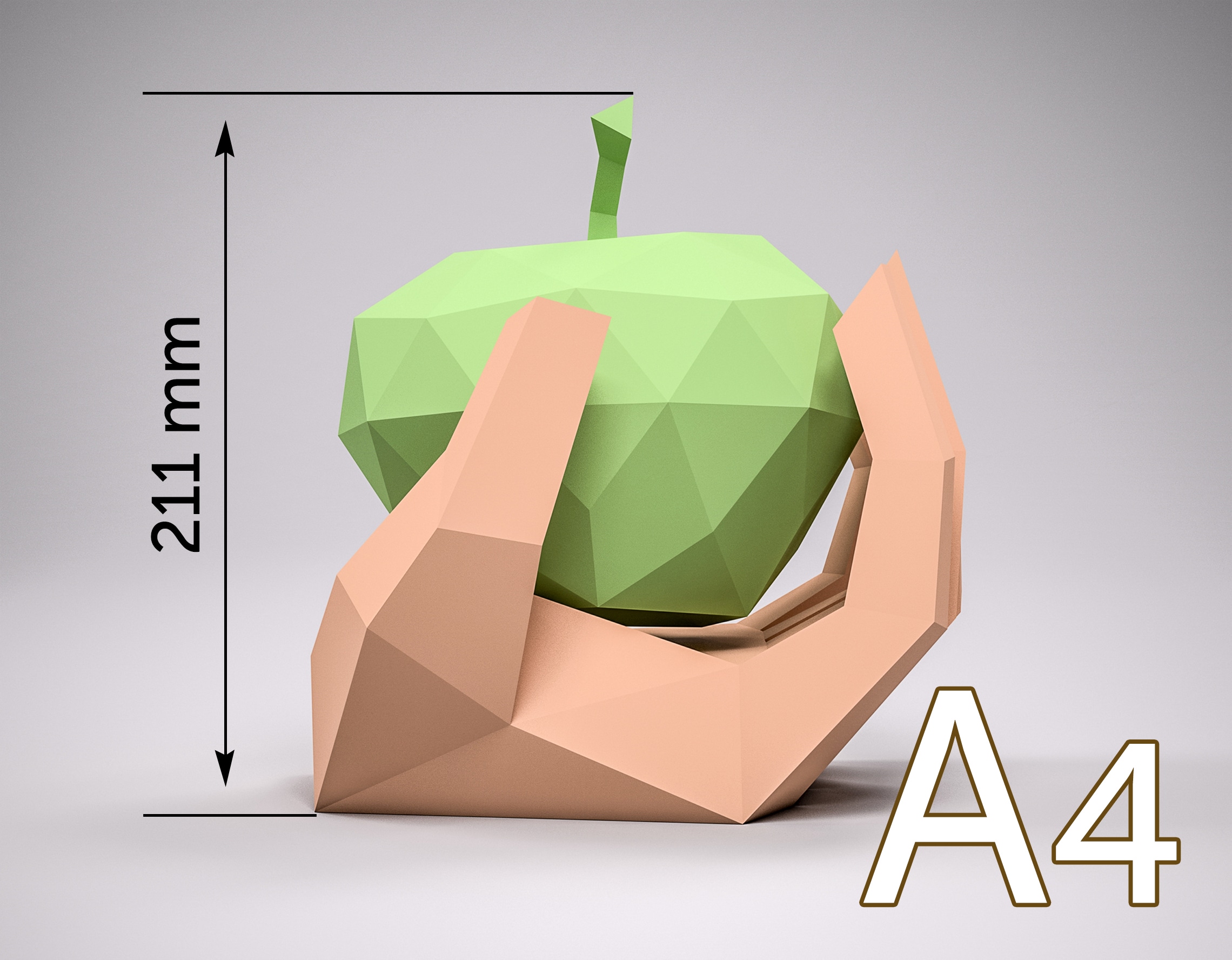 Papercraft hand holding 3D origami apple - PaperCraft