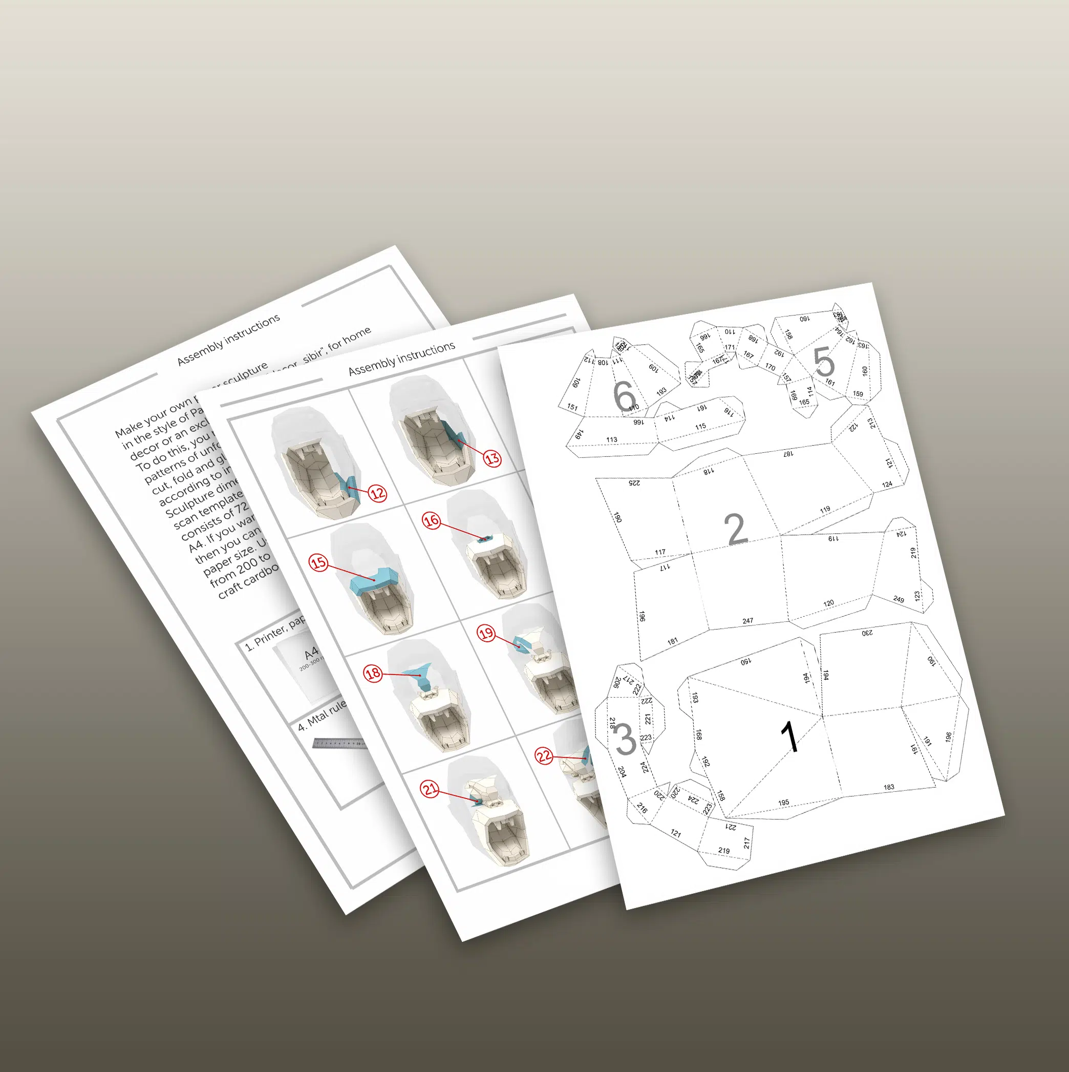 Cabeza de mono real en origami 3D - Papercraft mediano