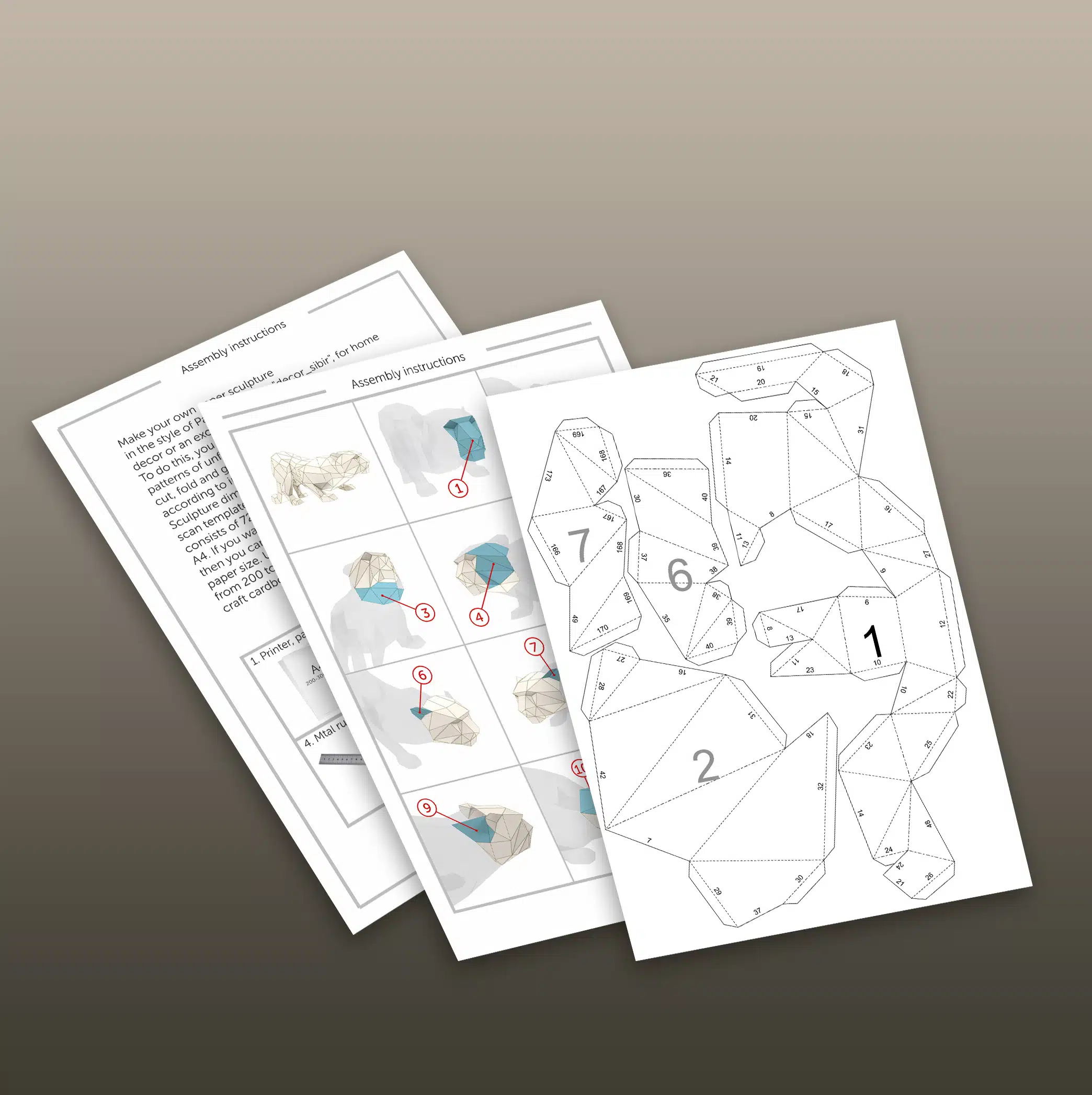 Papercraft Leopard in 3D Origami - Hockende Figur