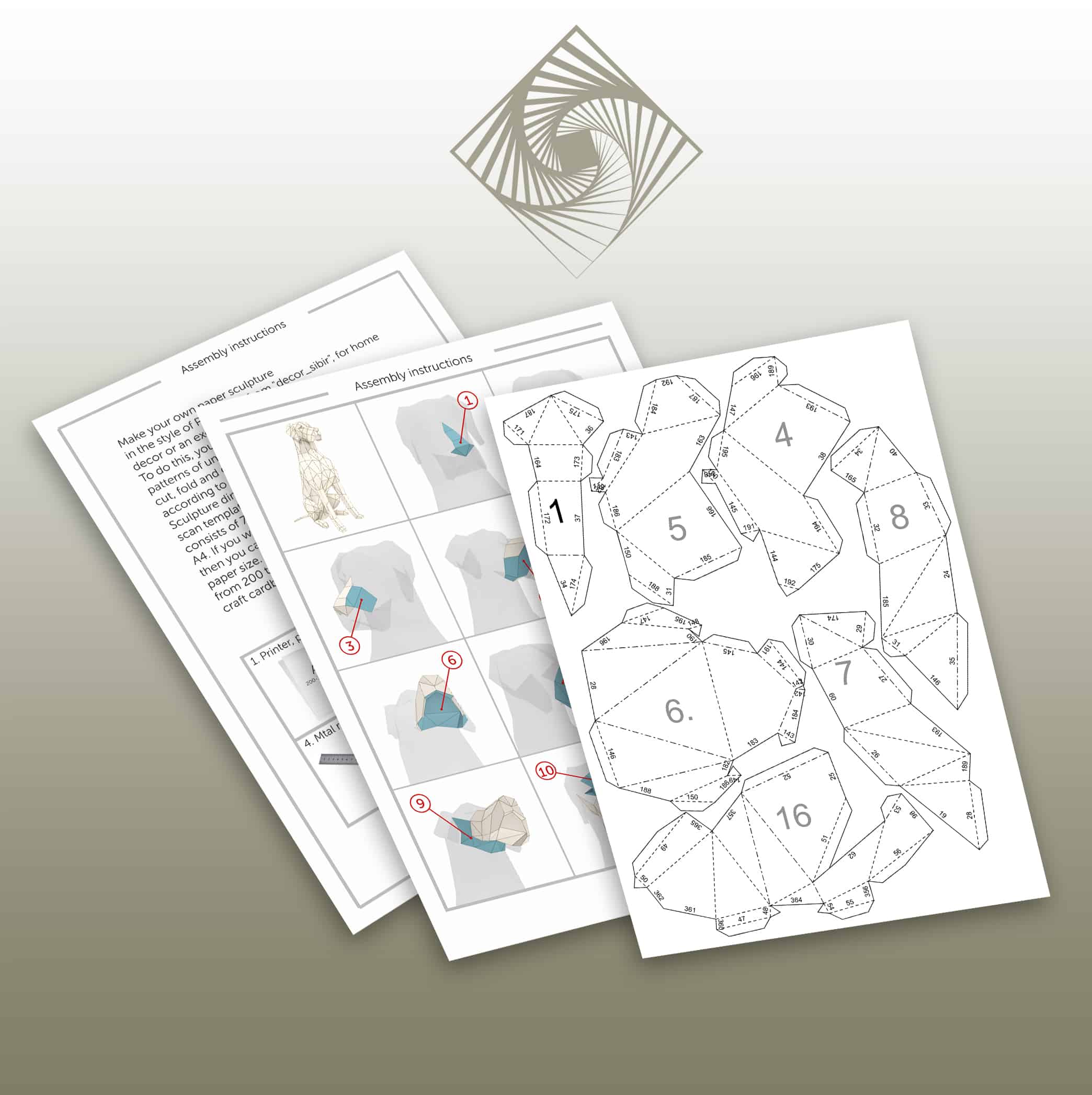 German shepherd origami papercraft - medium difficulty