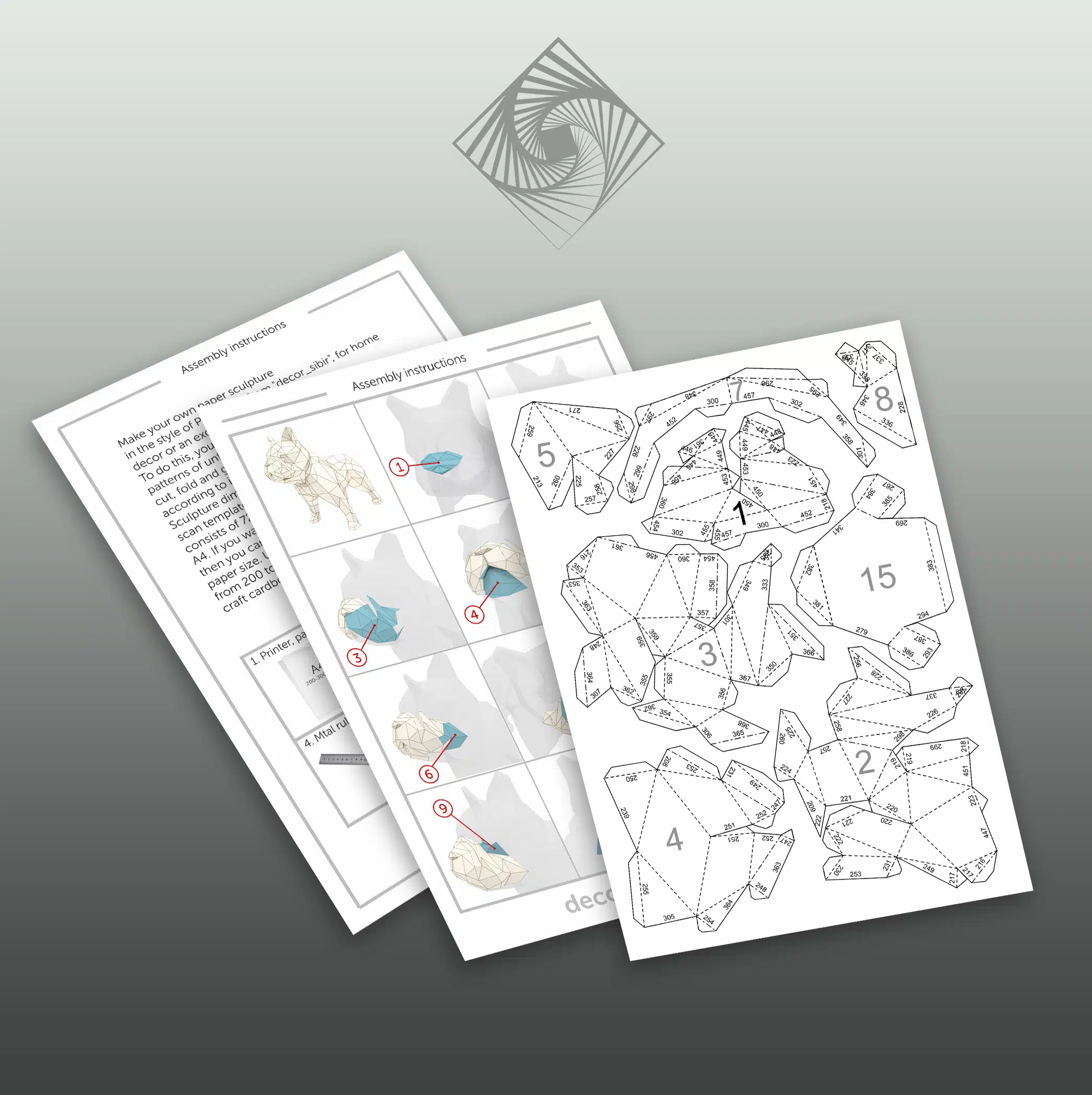 Papercraft französische Bulldogge in 3D Origami