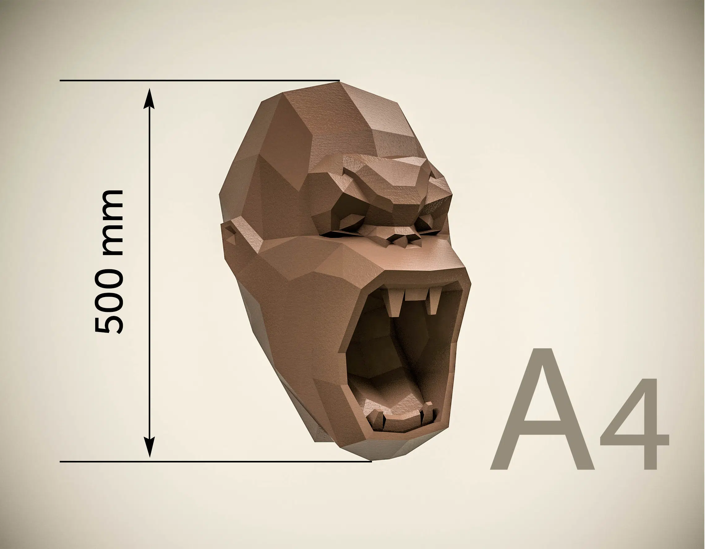 Cabeza de mono real en origami 3D - Papercraft mediano