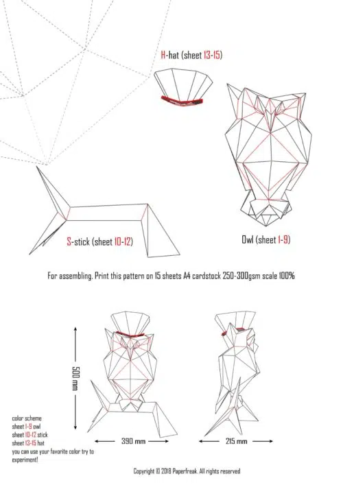 Papercraft 3D Hibou en Chapeau - Modèle DIY Décoratif