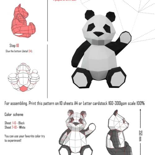 Papercraft panda roux mural en origami 3D DIY