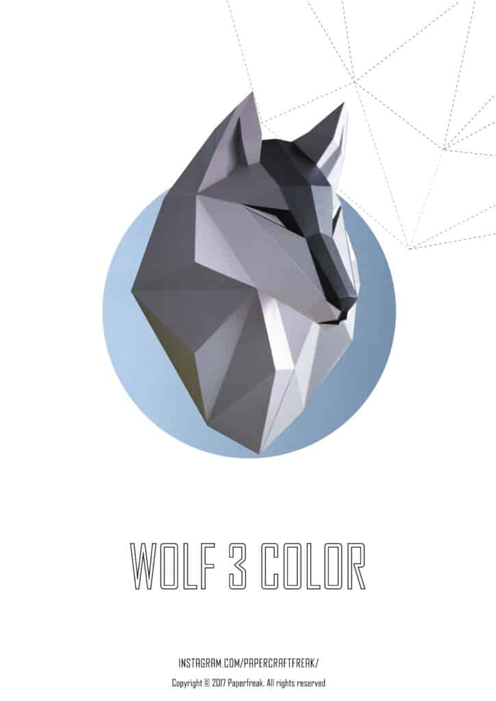 Papercraft 3D tête de loup - Sculpture en papier low poly