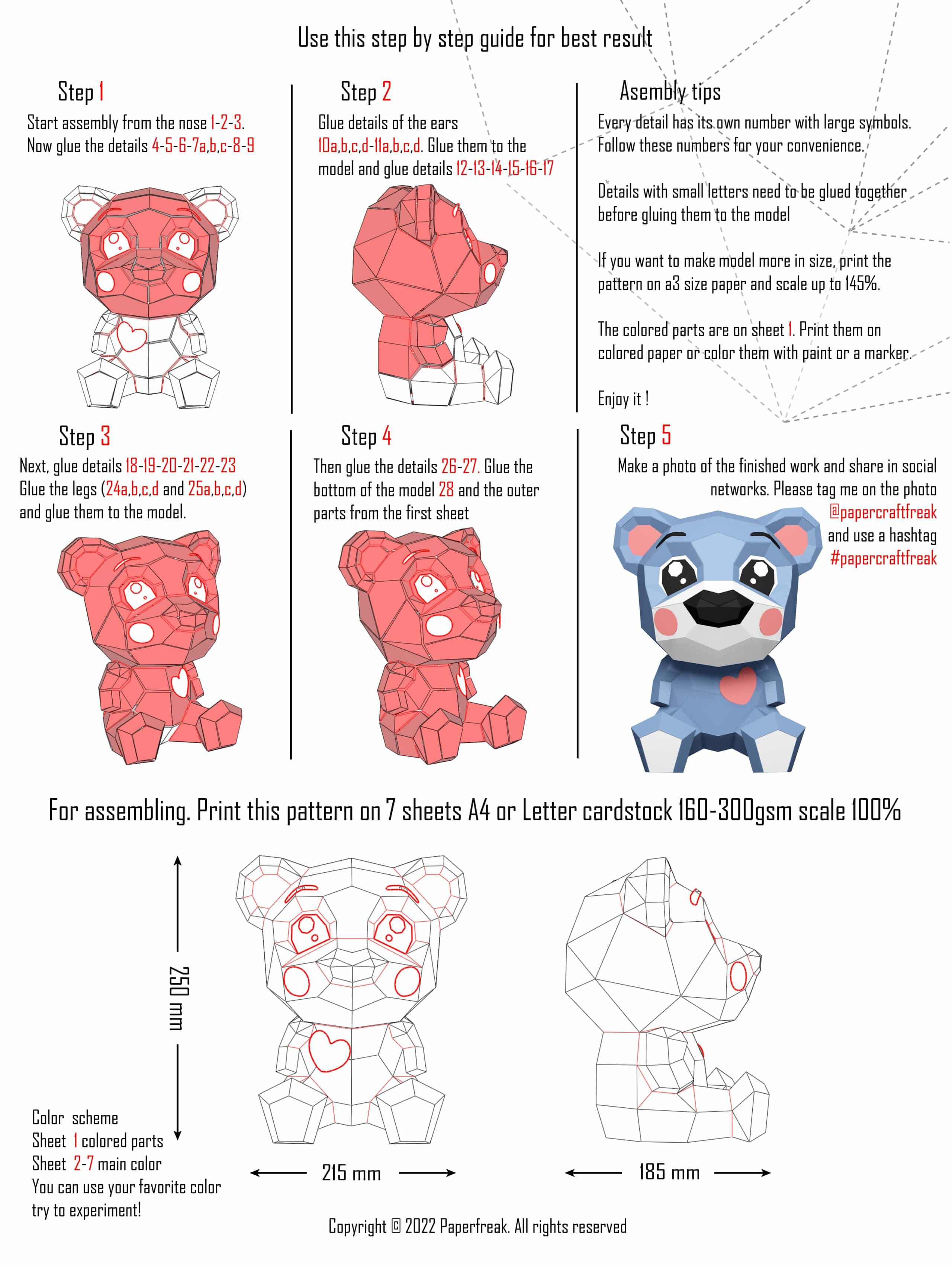 Ours en papier 3D cartoon – Sculpture low poly à assembler